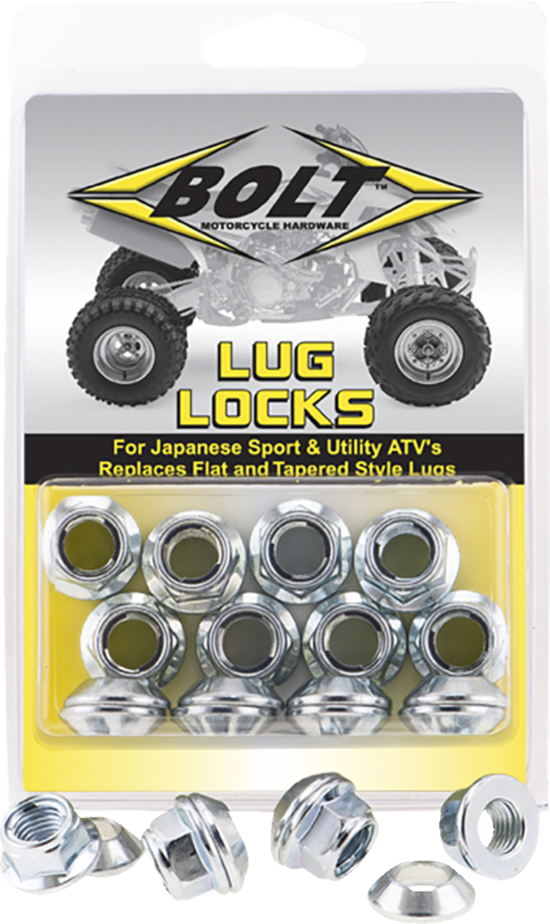 Flange Lug Nut - Locking - Silver - 8-Pack - Millerbuilt Cycles